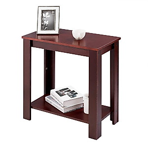 Giantex Narrow End Table, 2-Tier Side Table with Open Storage Shelf, Retro Wood Sofa Table Bedside Tables for Small Spaces, Slim Nightstand for Living Room, Bedroom, Easy Assembly, Mahogany