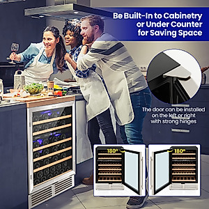 COSTWAY 24 Inch Wine Cooler, 51 Bottles Dual Zone Wine Refrigerator w/Stainless Steel Tempered Glass Door & Safety Lock, Built-in or Freestanding Mini Wine Fridge for Home Bar Office