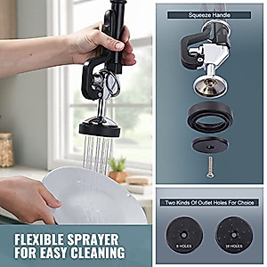 iVIGA 26" Height Commercial Kitchen Faucet Wall Mount with Pre-Rinse Sprayer, 4" to 9" Adjustable Center with Humanized Handle Design & 10" Add-on Swing Spout Faucet & Coiled Spring Pull Down Spray