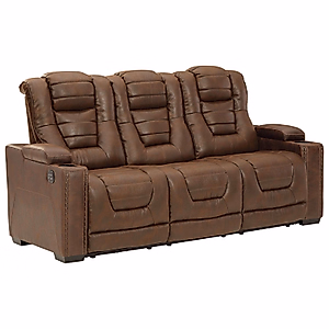 Signature Design by Ashley Owner's Box Faux Leather Power Reclining Sofa with Adjustable Headrest, Brown