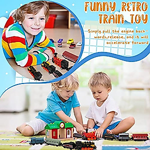 Hanaive 3 Sets Mini Simulation Steam Train Toys Small Retro Steam Train Model Assorted Styles Pull Back Train Set Diecast Locomotive Model Train Set for Boys and Girls Gifts Birthday Party Favor