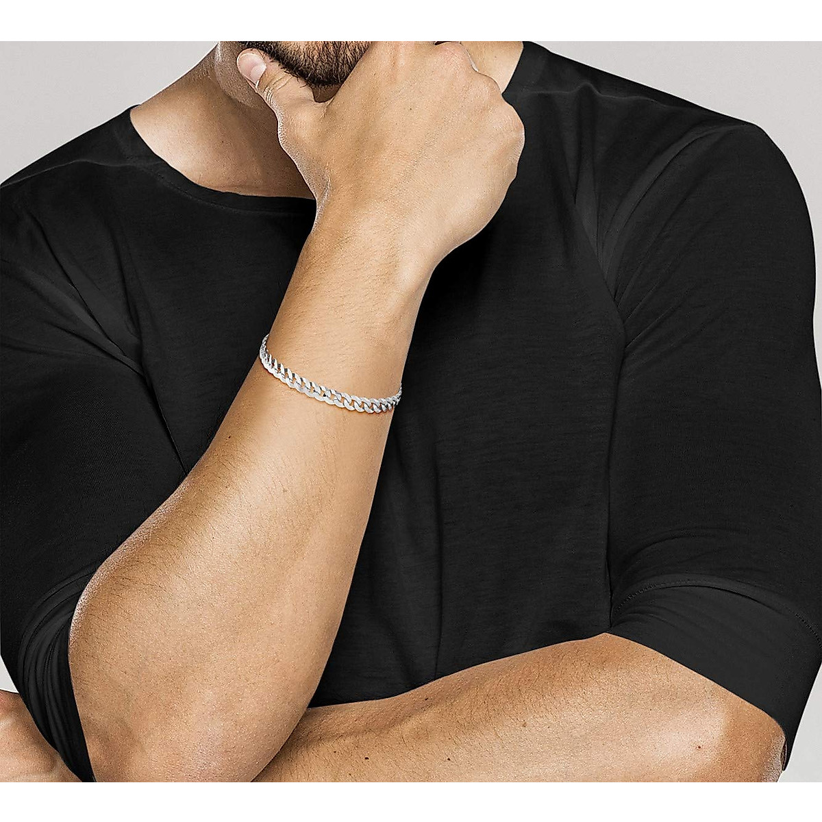 Miabella 925 Sterling Silver Italian 5mm Solid Diamond-Cut Cuban Link Curb Chain Bracelet for Men Women, Made in Italy (8.00 Inch)