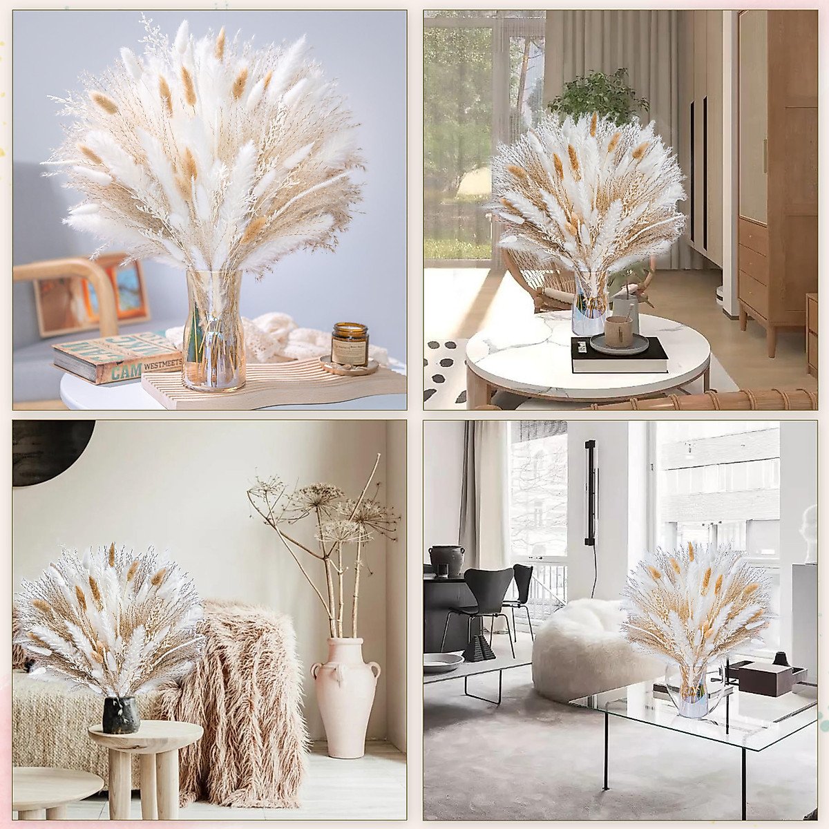 95 PCS Pampas Grass Decor Natural Dried Flowers | Boho Dried Floral Arrangement Centerpiece Table Decor Wedding Decor Rustic Decor (95PCS)