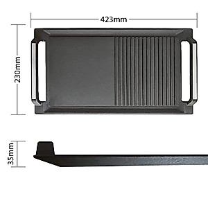 COVERCOOK Griddle Pan, Cast Iron Grill Hot Plate, Rectangular Grill, 2 handles with Flat and Ridged Surface for Induction Electric Cooktop，16.7 x 9.1inch