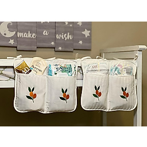 2 Pieces Nursery Hanging Organizer For Crib and Changing Table-Double Pocket Hanging Bag-Hanging toy storage-Cotton and Machine washable (Olive)