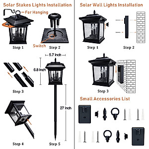 Tryme Solar Lights Garden Stakes Decorative Candles Flickering Flame Lanterns Waterproof Outdoor Lighting Yard Decor for Patio Lawn Pathway Wall Backyard