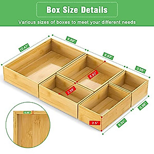 Bamboo Bathroom Drawer Organizer Dividers, Wooden Kitchen Utensil Holder Set of 5, Stackable Junk Drawer Organizer Tray, Multi-Use Storage Bins Boxs for Home, Office, Clothing, Makeup, Jewelry
