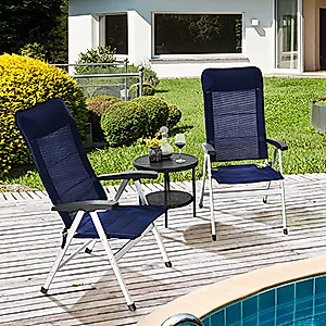 Tangkula Set of 2 Patio Folding Chairs, Portable Reclining Chairs with 7-Position Adjustable Back & Padded Headrest, Outdoor Indoor High Back Chaise Lounge Armchair for Poolside, Yard, Lawn, Navy