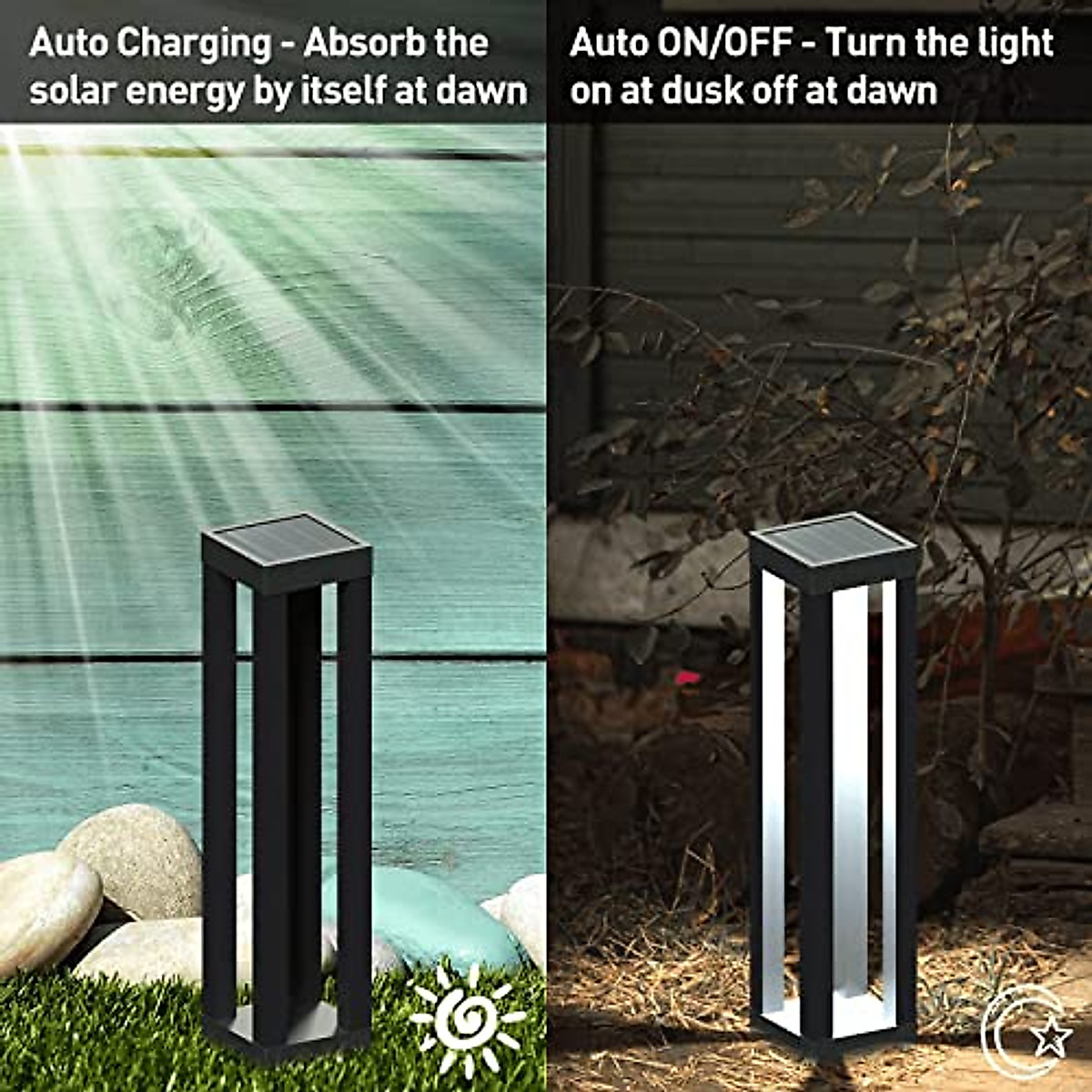 Solar Pathway Lights Outdoor Waterproof 19", 4 Pack Outdoor Floor Lamps Stainless Steel Decorative, Solar Path Lights for Walkway Pathway Yard Garden Patio Driveway