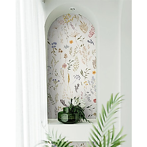 Dimoon 78.7"x16.1" Floral Peel and Stick Wallpaper Beige Contact Paper Thicken Wallpaper Delicate Flower Waterproof Green Leaf White Self Adhesive Removable Wall Paper Shelf Liner Decal Vinyl Roll