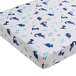 8 PC Dinosaur Crib Bedding Set for Baby Boys, Blue Nursery Set with Quilt/Sheet/Dust Ruffle/Blanket/Diaper Stacker/3 Wall Stickers, (0363)