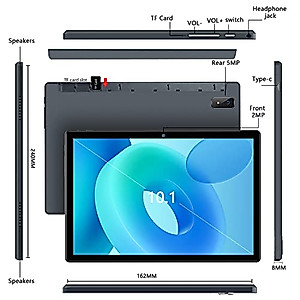 OUZRS Tablet 10 Inch Android 11 GMS, 4GB de RAM 64GB ROM/TF 256GB 1.8Ghz Tablet PC 8-Core 6000mAh Dual Cámara Tablet Android WiFi Bluetooth Netflix Type-C(WiFi Version),Black