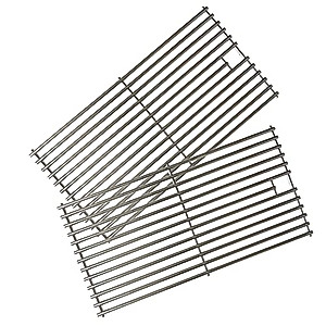 GRILLJOB 2 Pack 16 15/16" x8 5/16" Stainless Steel 304 Grill Grates Replacement Upgraded with Finger Lifting Hole for Kenmore CharBroil Broil King Kirkland Master Chefand Thermos Grill Models, SC1702