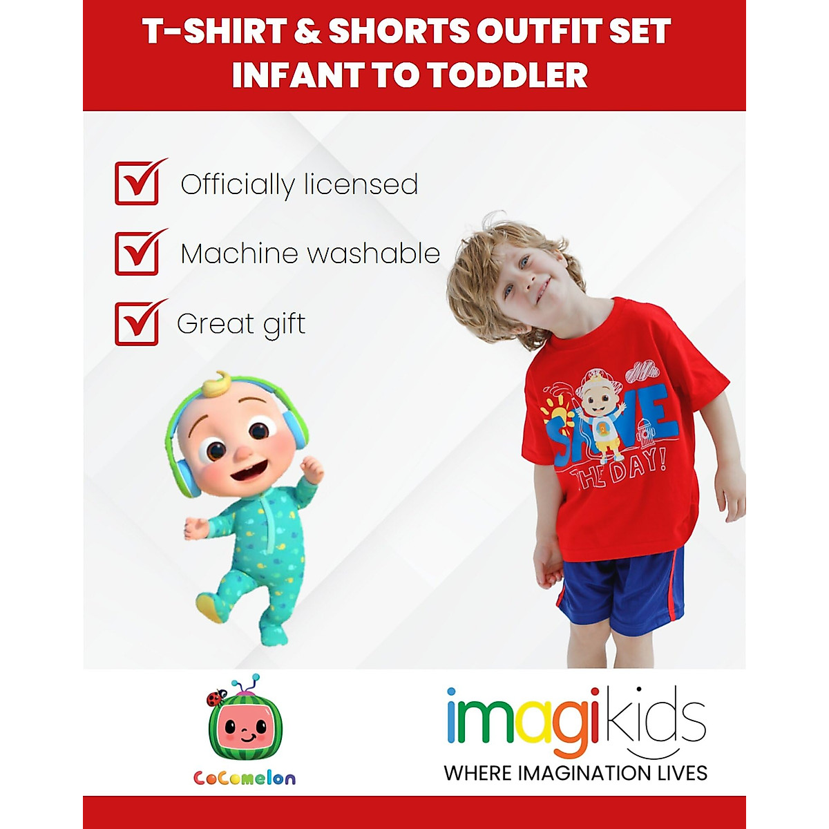 CoComelon JJ Baby Boys Graphic T-Shirt & Mesh Shorts Set Gray/Red 18 Months