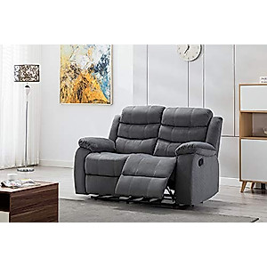 Kingway Modern Fabric 3pcs Reclining Set for Living Rooms Upholstered Manual Motion Couches Sofas, 3+2 SEAT, Gray