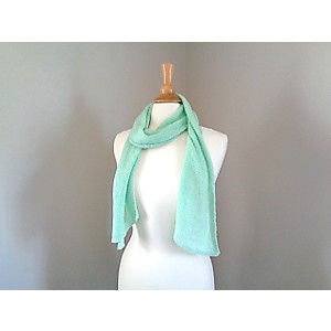 Simple Wrap Scarf, Mint Green, Merino Wool, Hand Knit, Diagonal Bias, Elegant Drapey, Women & Teen Girls, Super Light