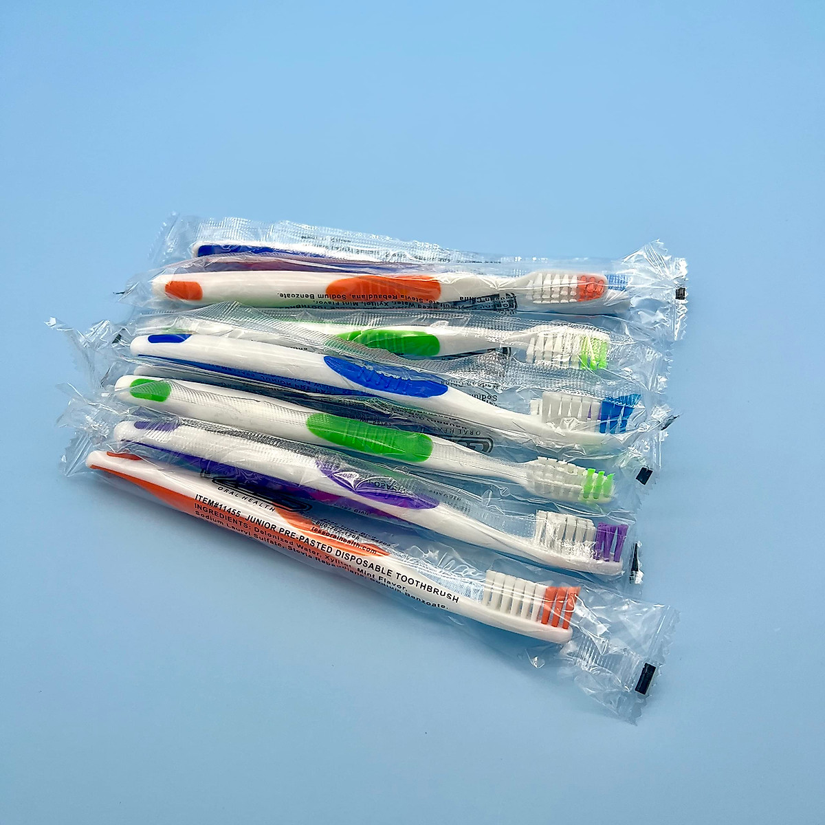 Tess Oral Health 144 Individually Wrapped Disposable Toothbrushes in Bulk - Single Use Travel Toothbrushes - 4 Assorted Colors - Ideal for Travel, Guests, and On-The-Go Oral Care