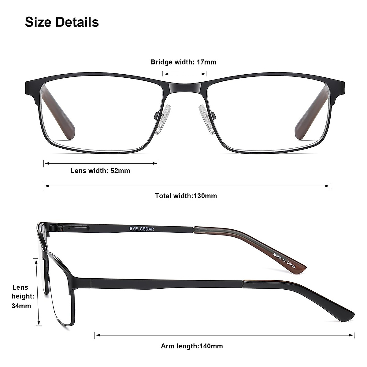 EYECEDAR 5-Pack Reading Glasses for Men Rectangular Metal Readers Eyeglasses Spring Hinges with Sun Readers Glasses Mens Readers 2.5