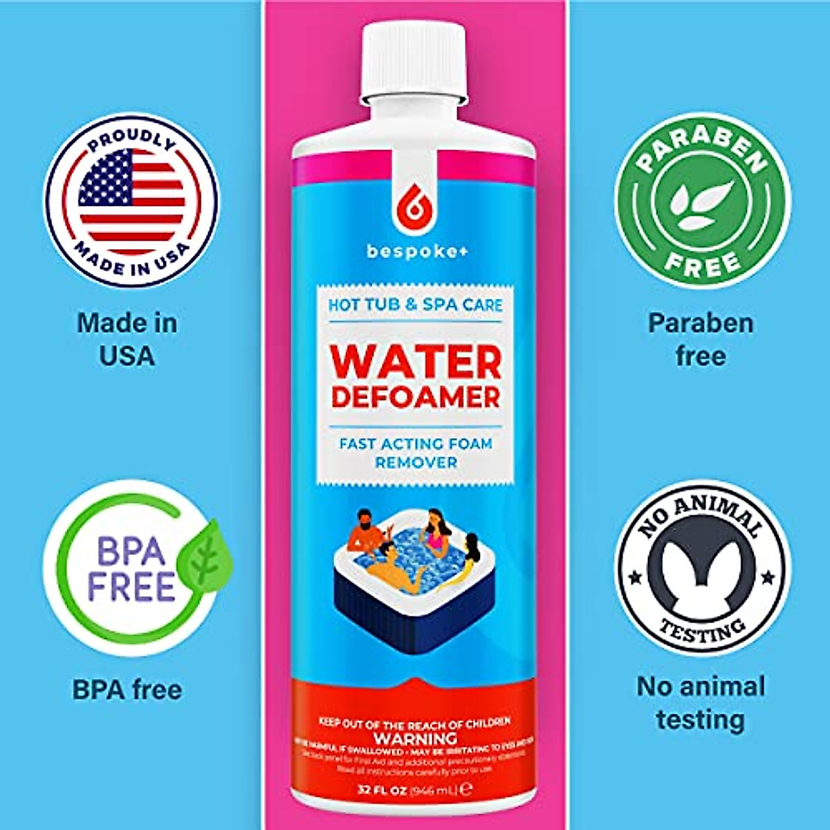 Spa Defoamer for Hot Tub & Hot Tub Foam Eliminator, Spa Anti Foam for Hot Tub Owners to Keep Spa Foam Down & get Foam Out, HotTub Foam Reducer & Spa Bubble Remover (1- Quart)