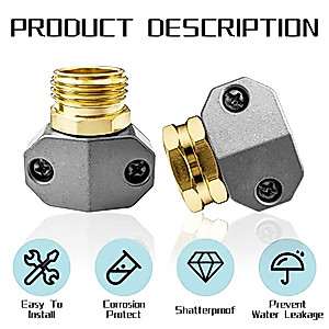 little tigger Garden Hose Repair Kit, Aluminum Mender Female and Male Hose End Connector with Zinc Clamp, Suitable for 3/4 Inch and 5/8 Inch Garden Hoses (2Sets)
