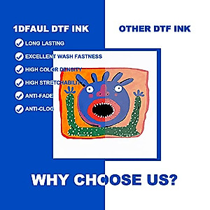 1DFAUL DTF Transfer Ink, DTF Ink Refill for Inkjet Printers Heat Transfer Film Printing, KCMY & White 6PCS Sets (100ML)