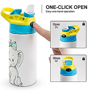 Water Bottle With Straw Cute Elephant Insulated Stainless Steel Vacuum Cup 500Ml For School 7.5x2.7 in