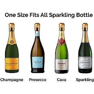 Gold Champagne Stopper, Designed in France, Bottle Sealer for Cava, Prosecco, Sparkling Wine, Fizz Saver, Passed 13 lbs Pressure Test (3, Gold)