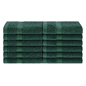 SUPERIOR Face Towel Set, Soft Cotton and Rayon from Bamboo, 12 Piece Set of Washcloths, Makeup Remover Terry Cloth, Decorative Bathroom Essentials, Absorbent Facial Fast Dry Towels, Hunter Green