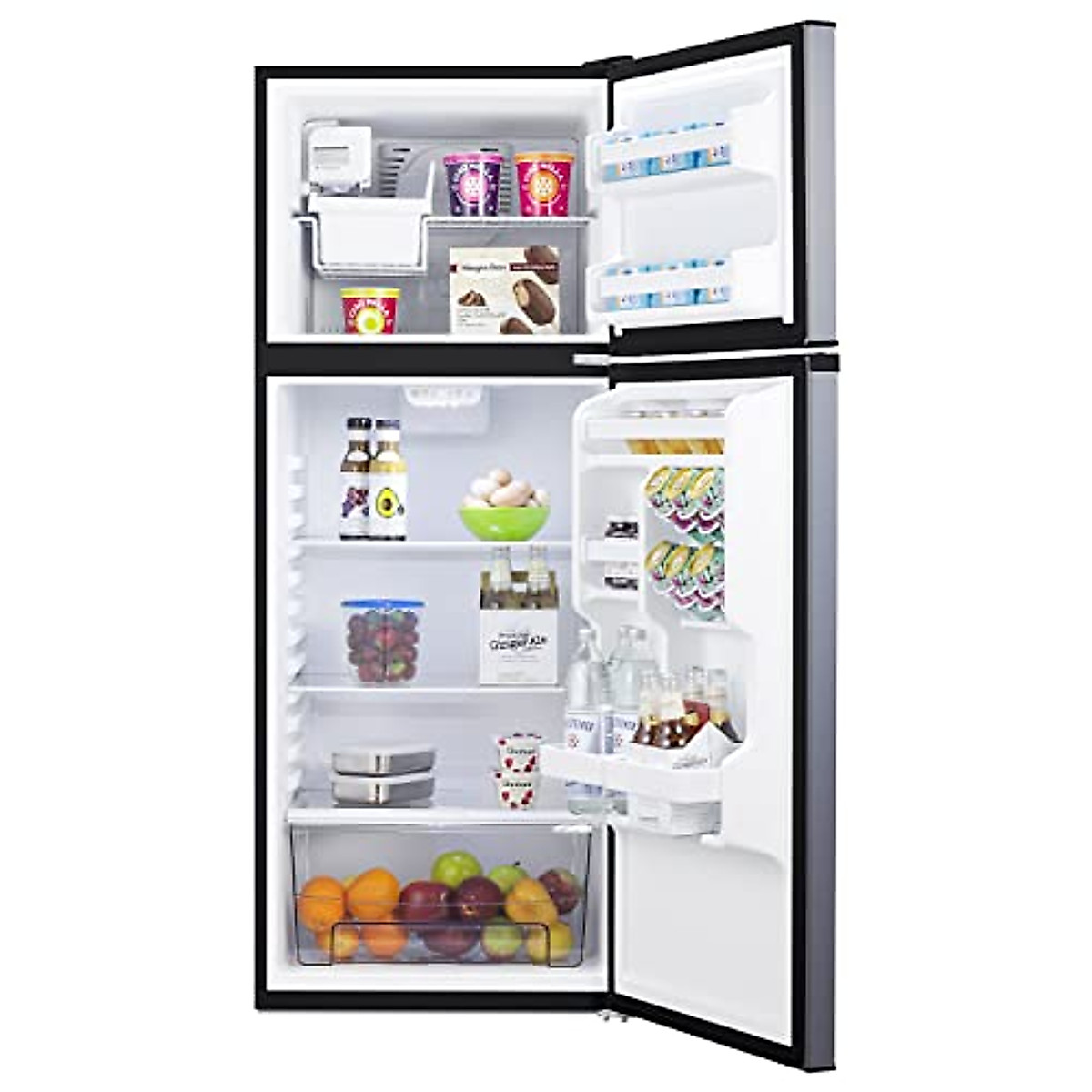 Summit Appliance FF1091WIM 24" Wide Top Mount Frost-Free Refrigerator-Freezer with Icemaker in White Finish, Adjustable Glass Shelves, Adjustable Freezer Thermostat, Interior LED Lighting
