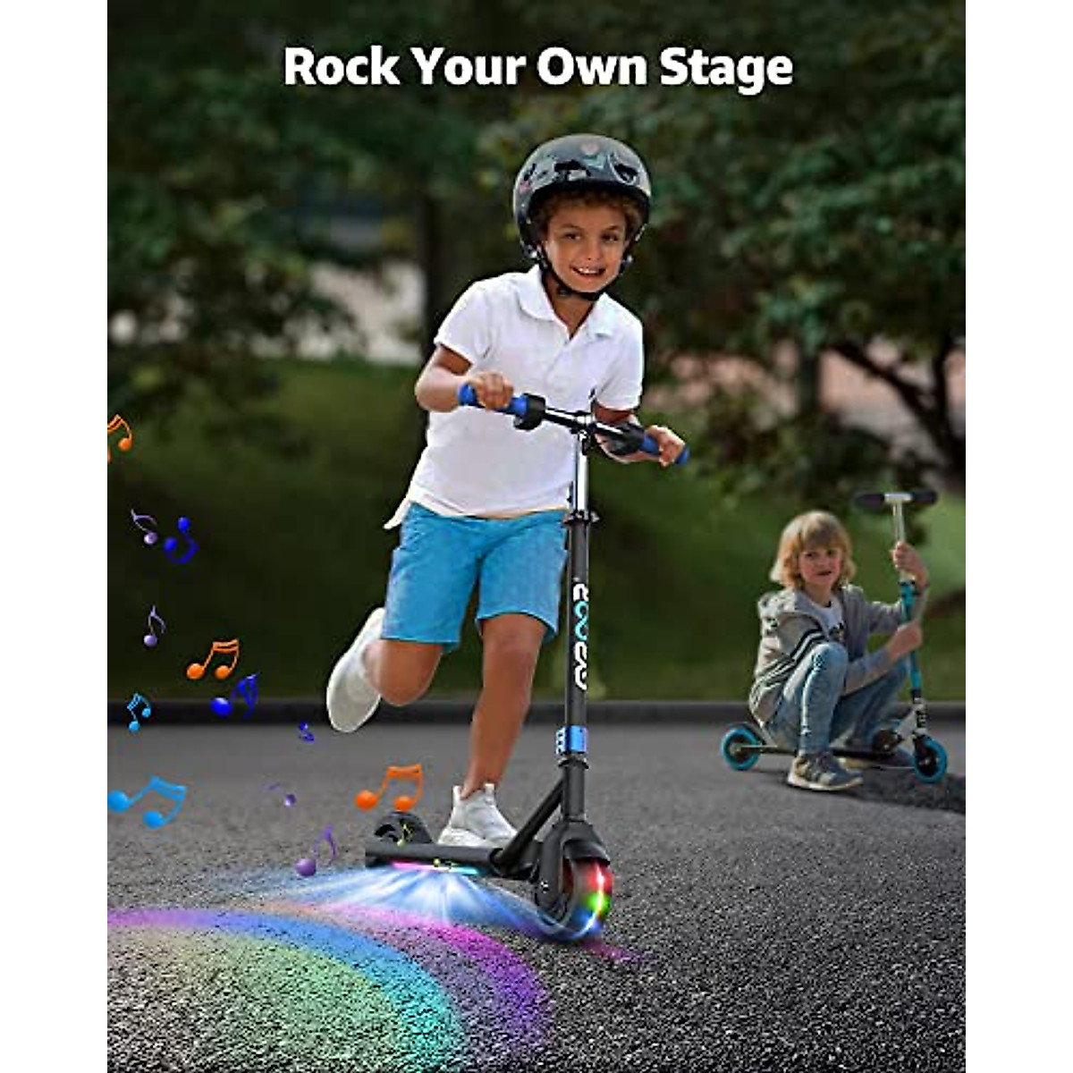 Gyroor Electric Scooter for Kids, 10 Miles Distance, 150W Motor, Bluetooth Music, Dual Brake System, Adjustable Height and Speed, Electric Scooter for Kids Ages 8-12, Ideal Gifts, Blue