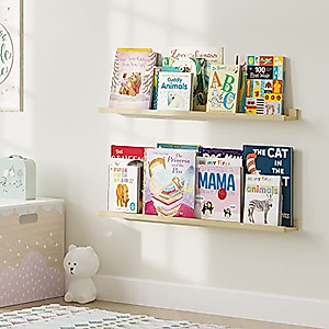 Wallniture Denver 36" Floating Shelves for Kids Room, Wood Nursery Shelves, Kids Room Shelves, Natural Photo Ledge for Nursery Room, Floating Book Shelves for Kids Room Set of 2