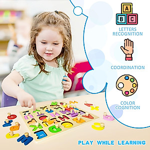 Alphabet Wooden Peg Puzzles Educational Learning Jigsaws Puzzles with Board Knob ABC Letters Alphabet Toys for Toddlers 1 2 3 4 5,Great Preschool Gifts for Girls and Boys