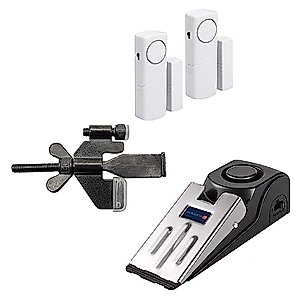 AVAHISTA Ultimate Home Security Bundle 3-in-1 Portable Door Lock Door Stop Alarm 2 Sets of Door/Window Sensor Alarms Heavy Duty Protection for Travel. Home/Apartment Security Package