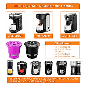 CHULUX Reusable Mesh Coffee Filter Cup 4-Pack for Keurig 1.0 Brewer, Universal Single Serve Refillable Coffee Filters, Black&Purple