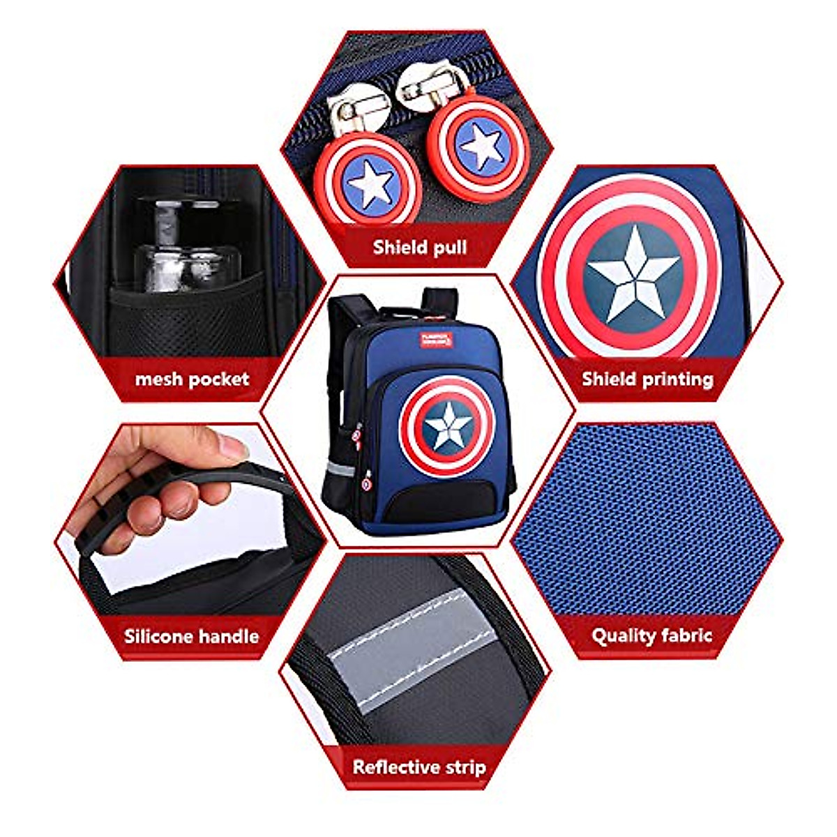 damdos Backpacks Captain America Children Primary Schoolbag School Bags Teenager Student Backpack Dayback Waterproof (Royal Blue Small)