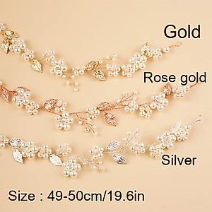 Kercisbeauty Pearl Beads Gold Hair Vine Wedding Hair Piece for Brides Brides Handmade Headband for Women Girls Prom Special Occasion (Gold)