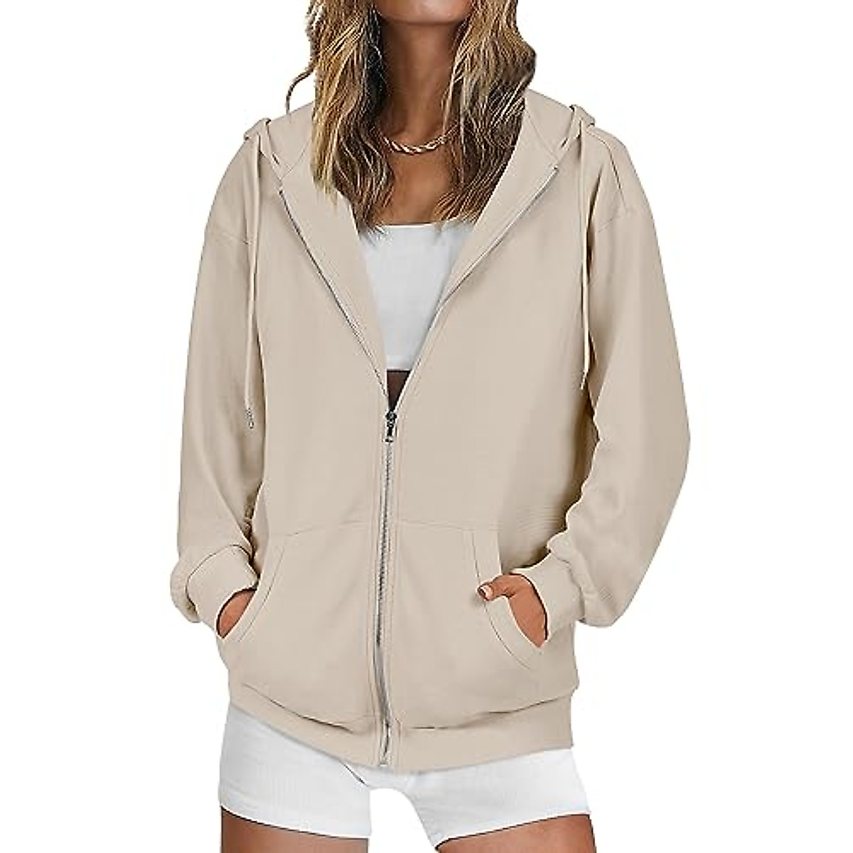 ANRABESS Women's Hoodies 2023 Fall Jacket Rib Kint Sweater Long Sleeve Sweatshirts Casual Dressy Tops Zip Up Trendy Y2K Clothes for Teen Girl 931mihuang-L Beige