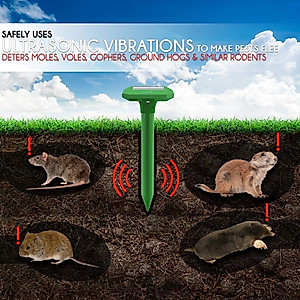 Serenelife Solar Power Mole Repeller - Powered Outdoor Ultrasonic Vibration Repel Unwanted Vole Gopher Groundhog Rodent Pest Control for Garden or Yard Waterproof - Animal Pet & Children Safe PSLCRP6