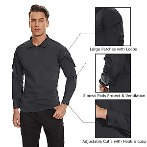 TACVASEN Combat Shirts for Men 1/4 Zip with Pockets Tactical Shirt Long Sleeve Military Pullover Army Ripstop Security Paintball Airsoft Gray L