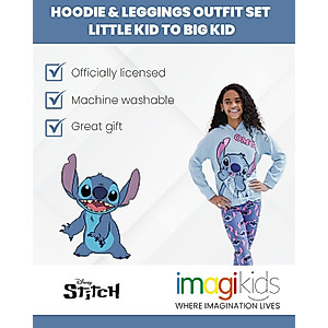 Disney Lilo & Stitch Little Girls Pullover FleeceHoodie and Leggings Outfit Set Blue 7-8