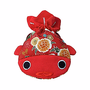 BARbee Red Japanese Chirimen & Kimono Print Fabric Goldfish Drawstring Pouch Coin Dice Purse Cosmetic Jewelry Key Travel Storage Bag Valentine's Day Gift Christmas Gift (Large)