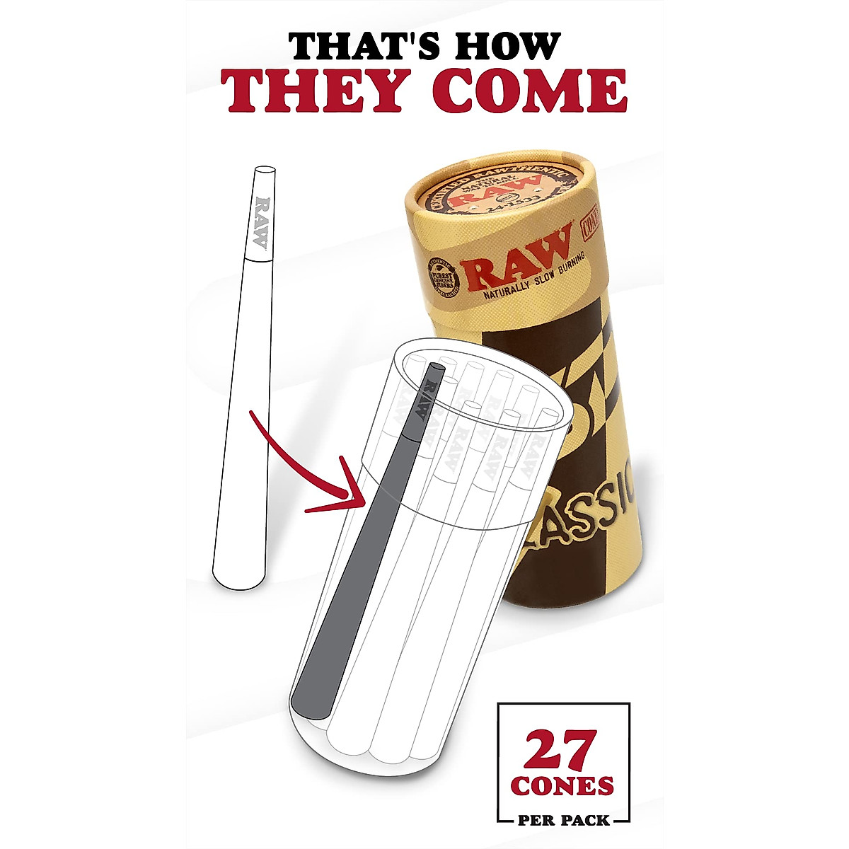 RAW Peacemaker Cones Classic | 27 Pack | Larger than King Size - All Natural Vegan Friendly and Pre Rolled for Convenience