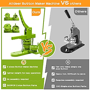 Alldeer Pin-Maker-Machine 1.25+2.28 inch (32+58mm), Button Maker Machine Multiple Sizes with 300 Sets Button Supplies for Kids, Badge Maker Machine DIY Gift Pin Press Kit
