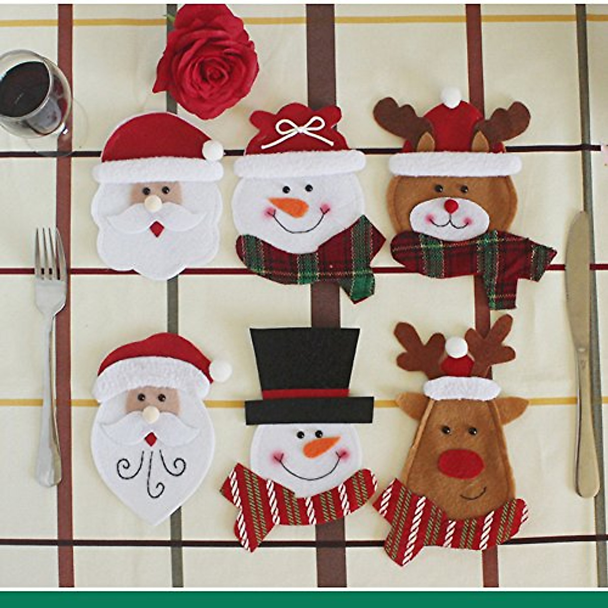 Weimay 1Pcs Christmas Dinner Table Decorations Tableware Holder Christmas Socks Decorations Mini Christmas Stockings Knife Spoon Fork Bag for Xmas Party Dinner Table Decoration