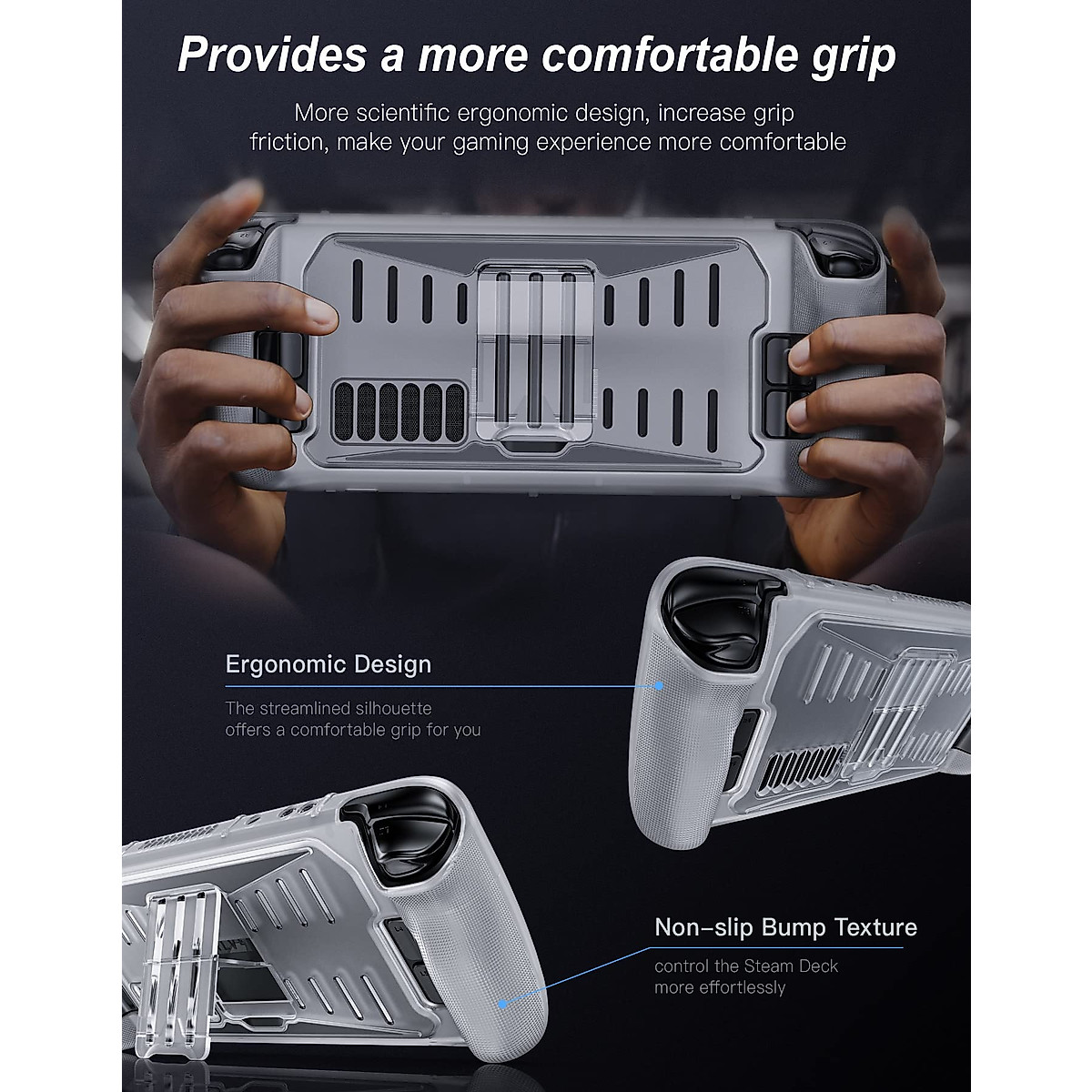 Benazcap Case for Steam Deck 2021/2022 (7 inch)/2023(7.4 inch) Release, Full Body TPU+PC Protective Case Cover with Kickstand, Shockproof Non-Slip Anti-Collision Accessories Skin for Steam Deck -Clear