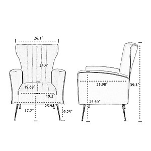 Gustonhon Velvet Accent Chair,Upholstered Wingback Armchair,Modern High Back Single Sofa,Comfy Leisure Upholstered Club Chair Padding Seat with Gold Metal Legs for Living Room Bedroom (Yellow)