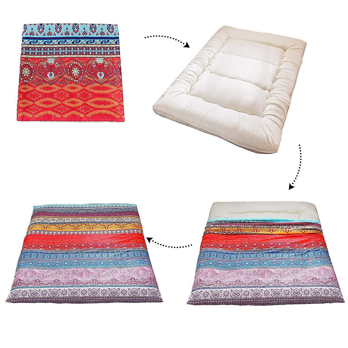 MAXYOYO Mattress Cover for Traditional Japanese Futon Mattress, Futon Floor Mattress Cover with Zipper, Super Soft and Machine Washable, Boho Style, Full