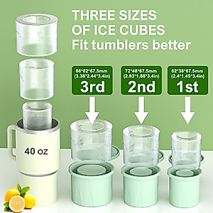 Silicone Stanley Ice Mold for Stanley Cup 20-40 Oz, Hyperzoo Hollow Cylinder Ice Cube Mold with Lid for Chilling Cocktails, Whiskey, Drinks, Coffee, Easy Fill and Release Ice Maker 3 pcs
