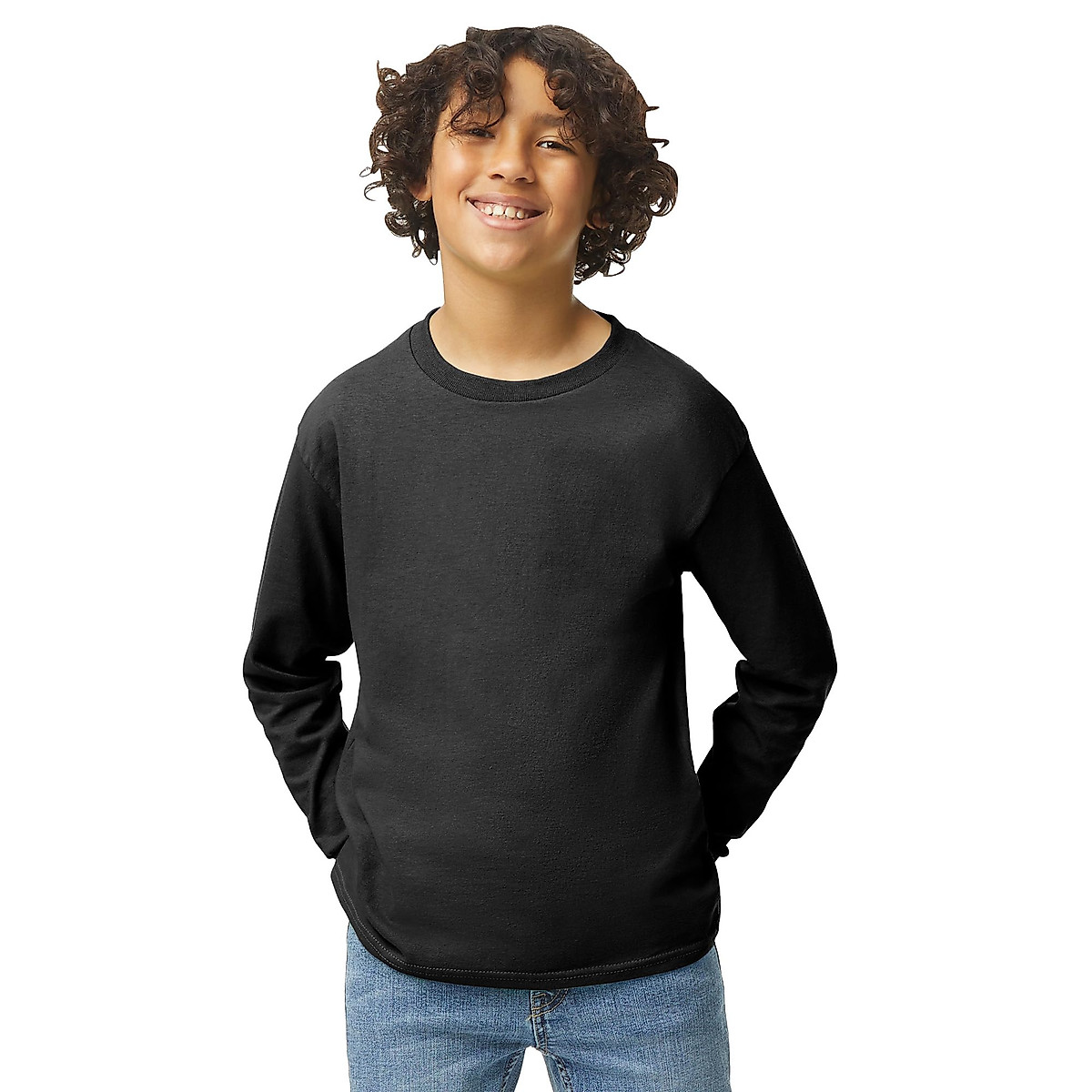 Gildan Youth Ultra Cotton Long Sleeve T-Shirt, Style G2400B, 2-Pack, Black, Large