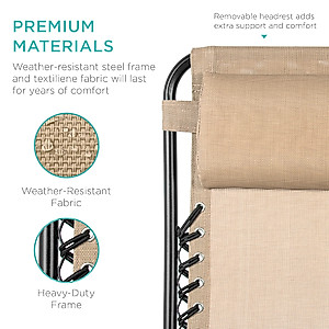 Best Choice Products Set of 2 Adjustable Steel Mesh Zero Gravity Lounge Chair Recliners w/Pillows and Cup Holder Trays - Sand